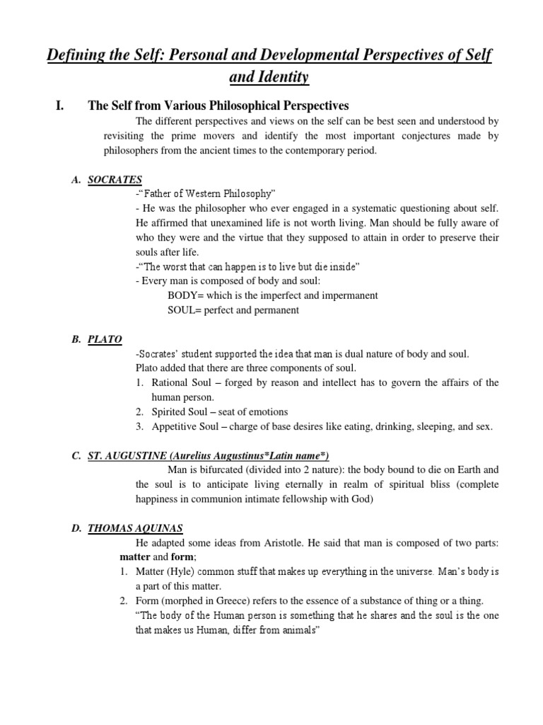 Philosophical Perspectives on Self and Identity | PDF | Philosophy Of ...