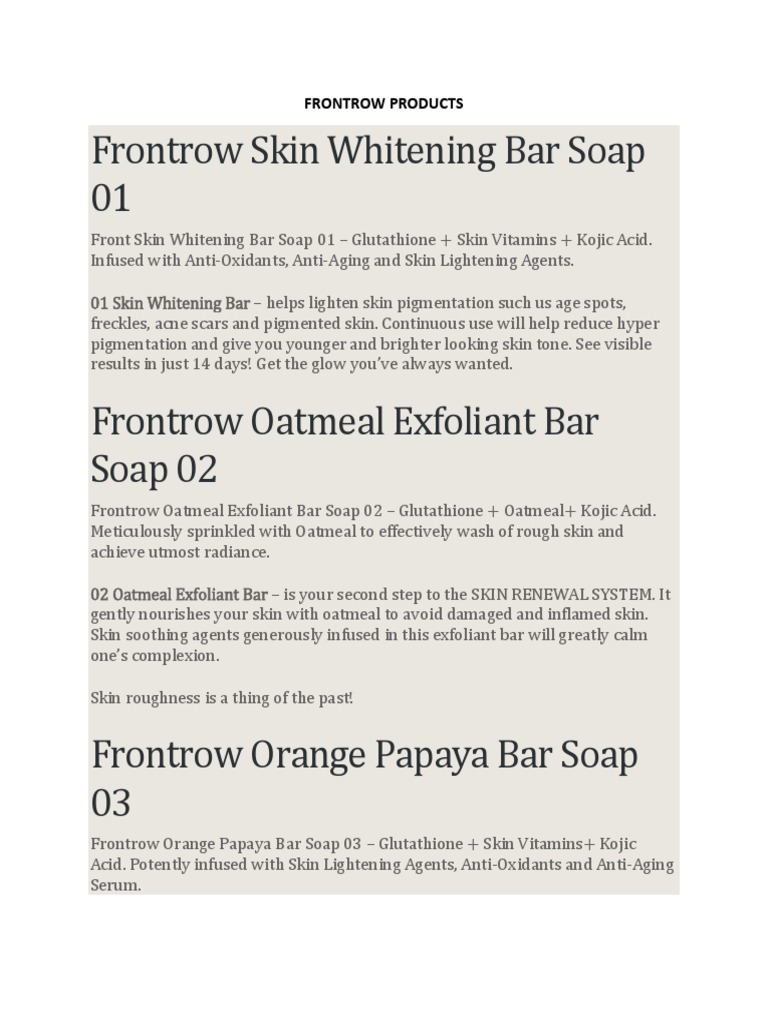 Frontrow Skin Whitening Bar Soap 01 | Sunscreen | Glutathione