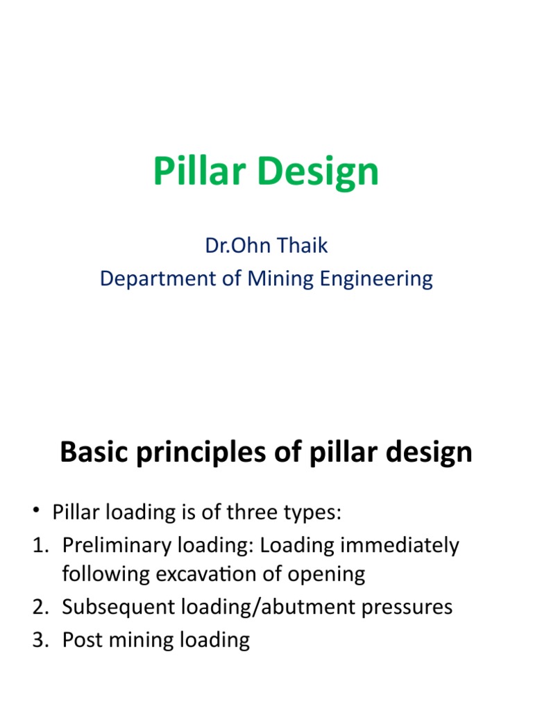 Pillar Design: DR - Ohn Thaik Department of Mining Engineering | PDF ...