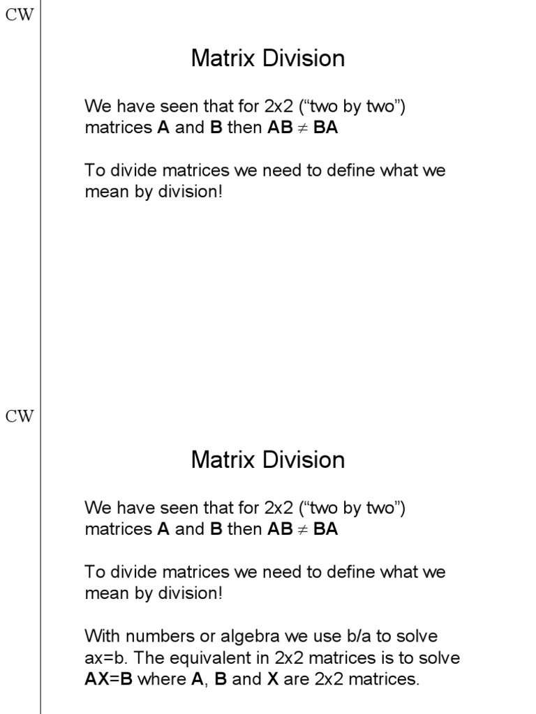 Matrix Division | PDF | Matrix (Mathematics) | System Of Linear Equations