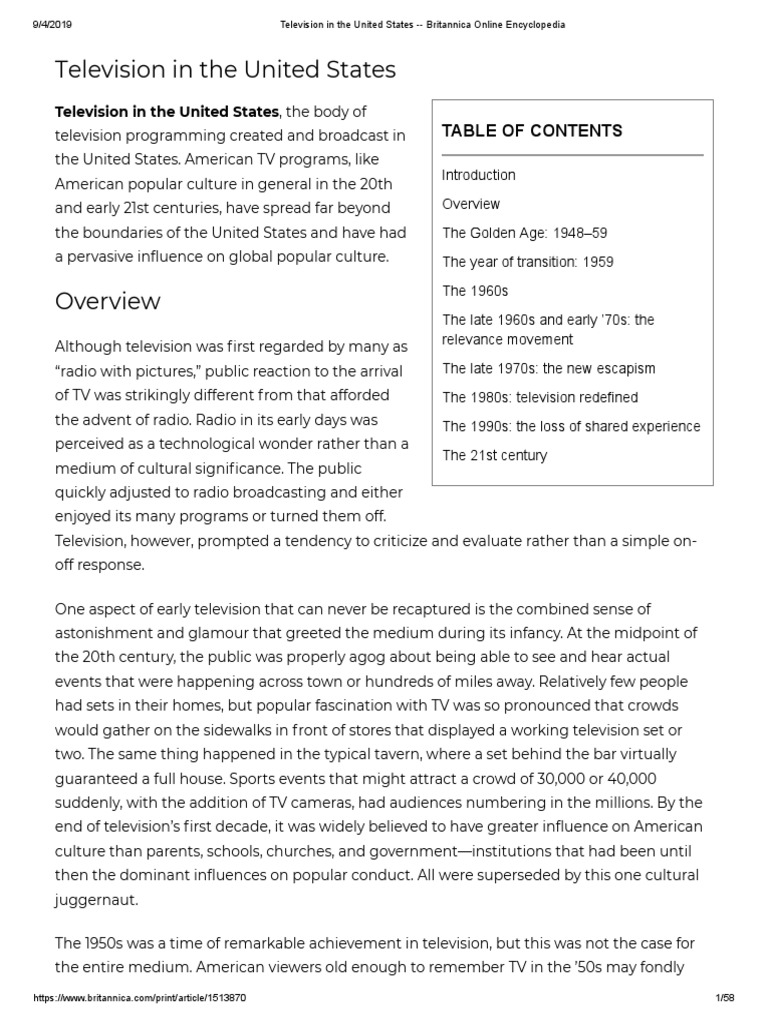 Television in The United States - Britannica Online Encyclopedia | PDF ...