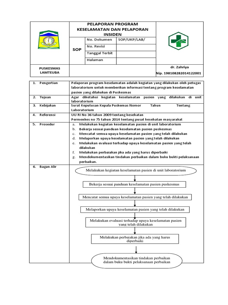 8.1.8.3 SOP Pelaporan Program Keselamatan Dan Pelaporan Insiden | PDF