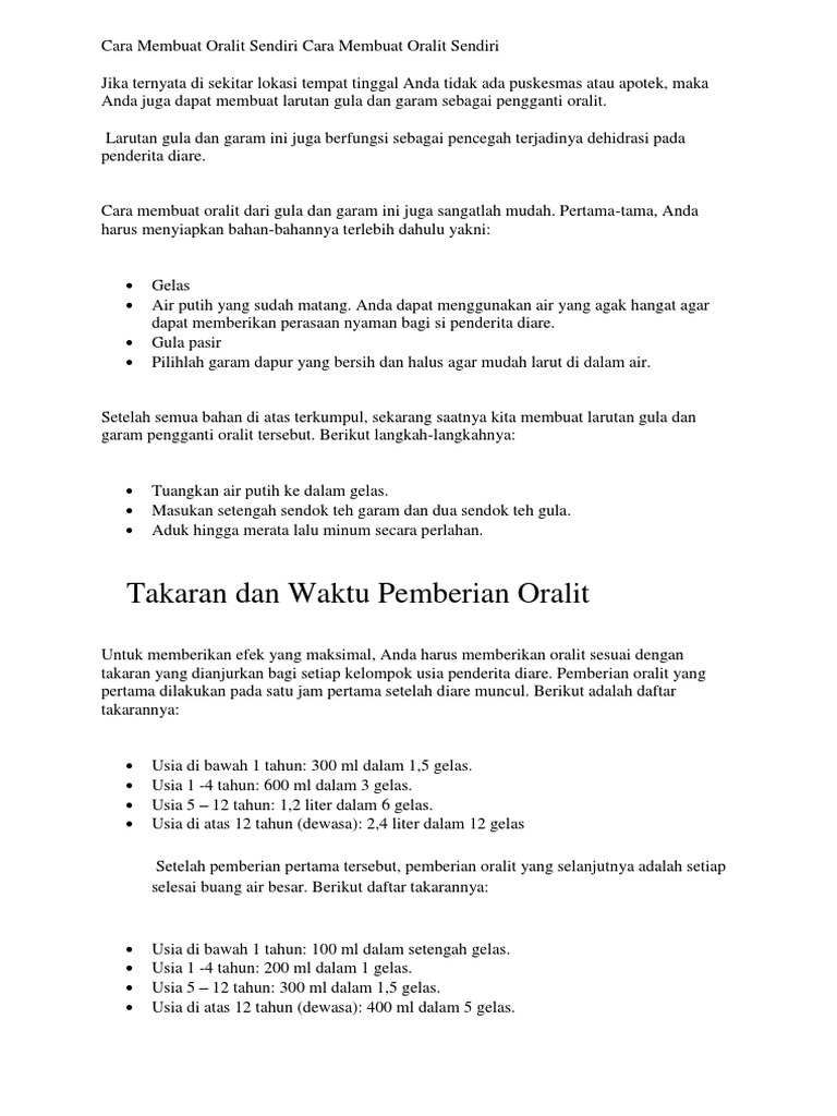 Cara Membuat Oralit Sendiri Cara Membuat Oralit Sendiri | PDF