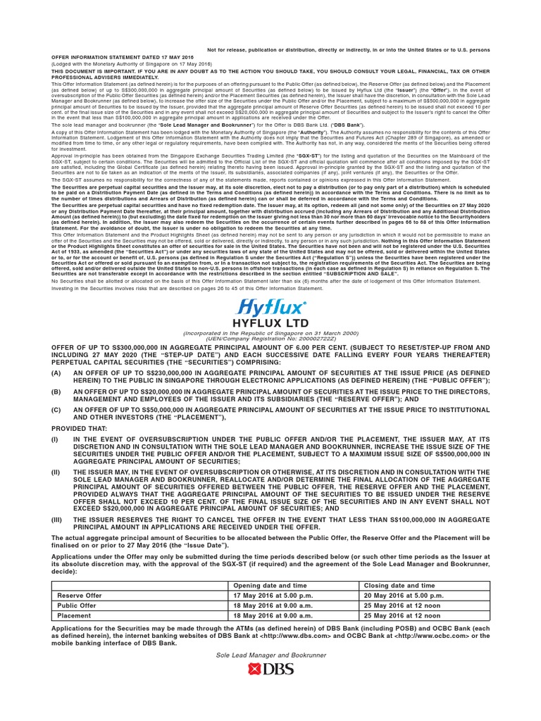 Hyflux Perpetual Securities Offer | PDF | Securities Act Of 1933 ...