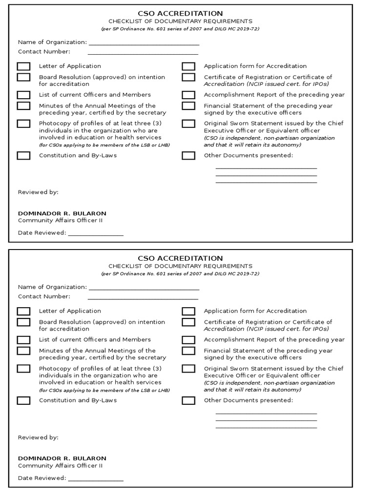 CSO Accreditation Requirements Checklist | PDF | Government Information ...