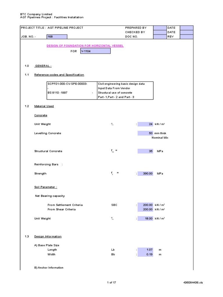 Design of Foundation For Horizontal Vessel | PDF | Thermal Expansion ...