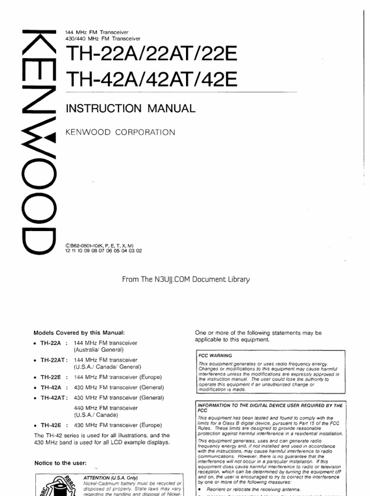 TH-22A/22AT /22E TH-42A/ 42AT 42E: Instruction Manual | PDF ...