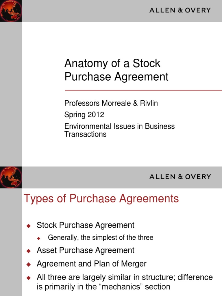 Anatomy of A Stock Purchase Agreement | PDF | Indemnity | Mergers And ...