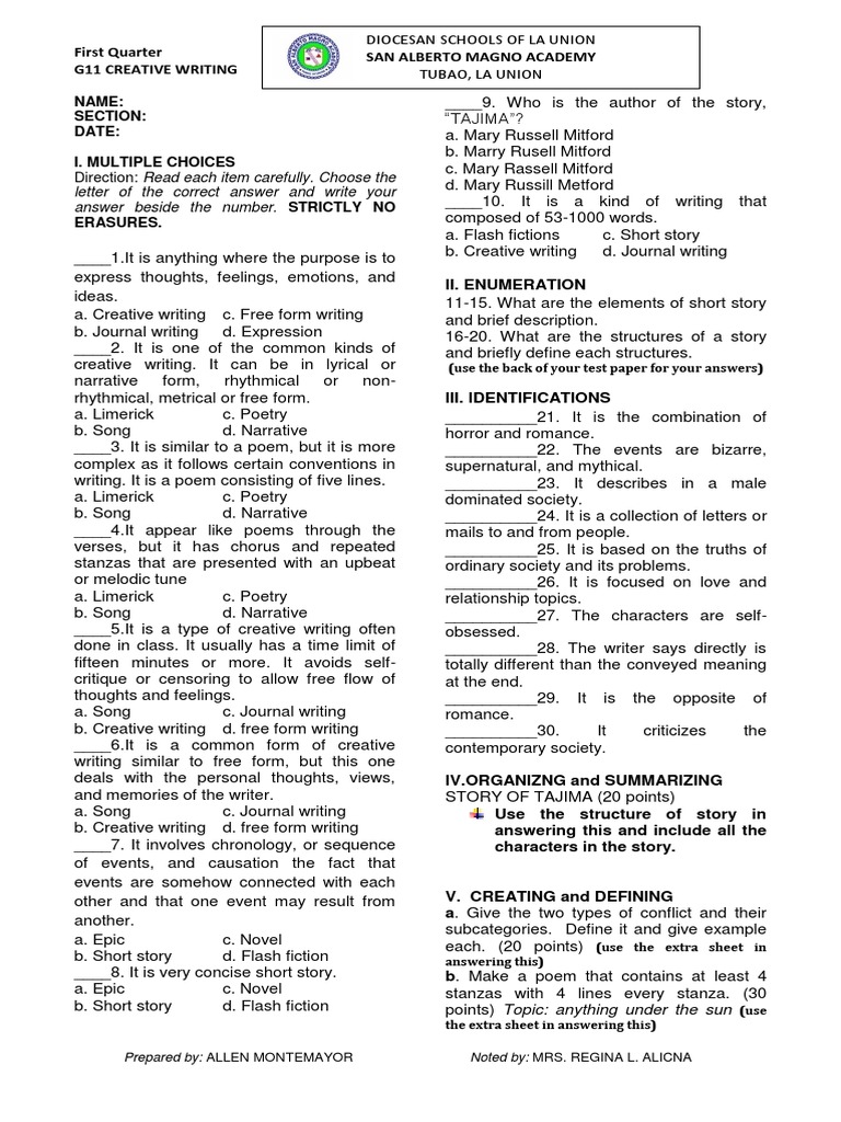 g11 Creative Writing Midterm | PDF | Narrative | Poetry