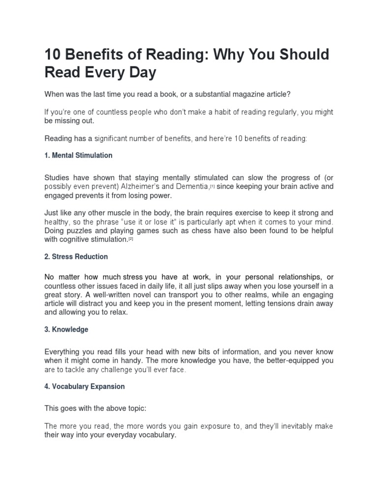 10 Benefits of Reading: Why You Should Read Every Day: 1. Mental ...