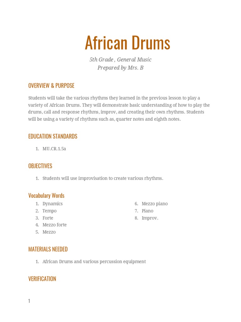 African Drumming Lesson | PDF | Language Arts & Discipline
