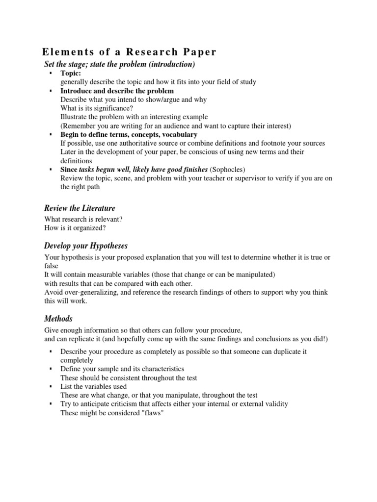 Key Elements of Research Papers | PDF | Hypothesis | Methodology