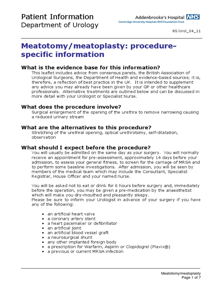 Meatotomy/meatoplasty: Procedure-Specific Information | Download Free ...