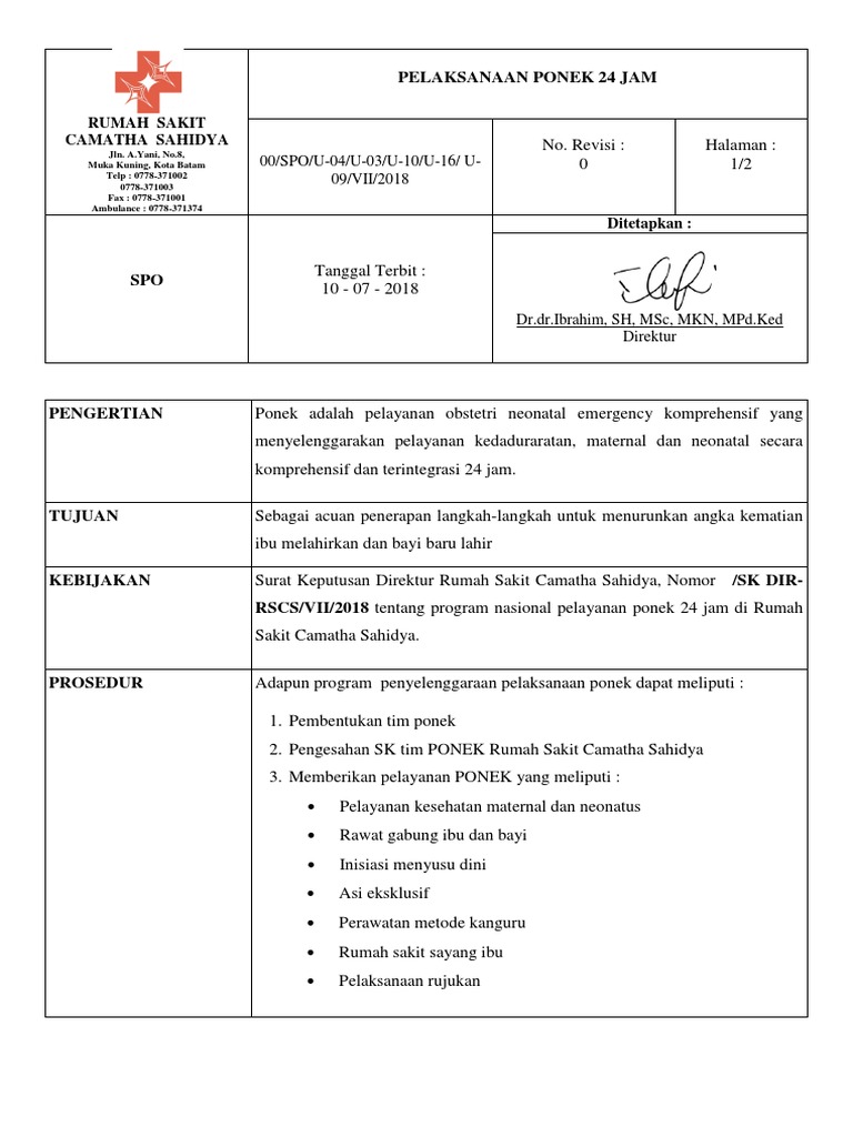 Spo Pelaksanaan Ponek 24 Jam | PDF | Pengembangan Diri | Sains & Matematika