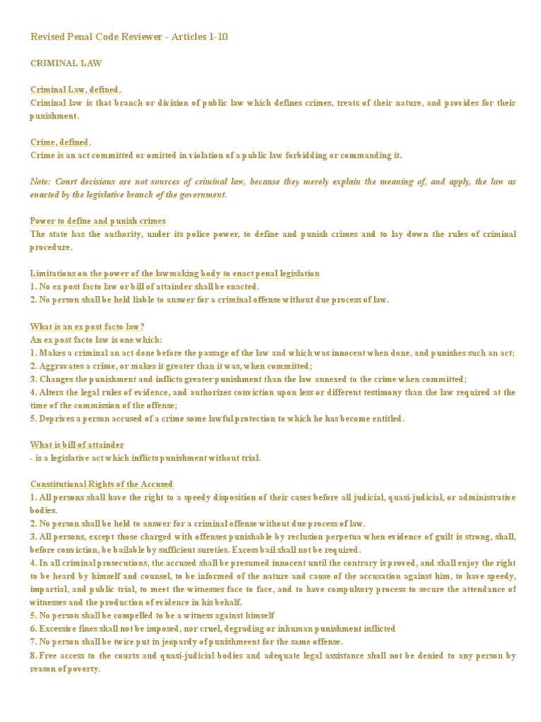 Amor Legis Revised Penal Code Reviewer Articles 1 10 Pdf Court