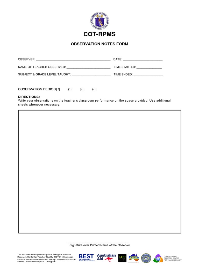Cot-Rpms: Observation Notes Form | PDF
