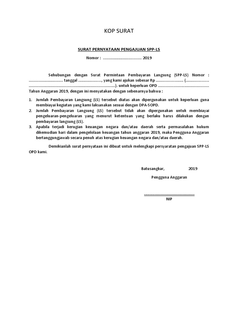 Contoh Surat Pernyataan SPP | PDF