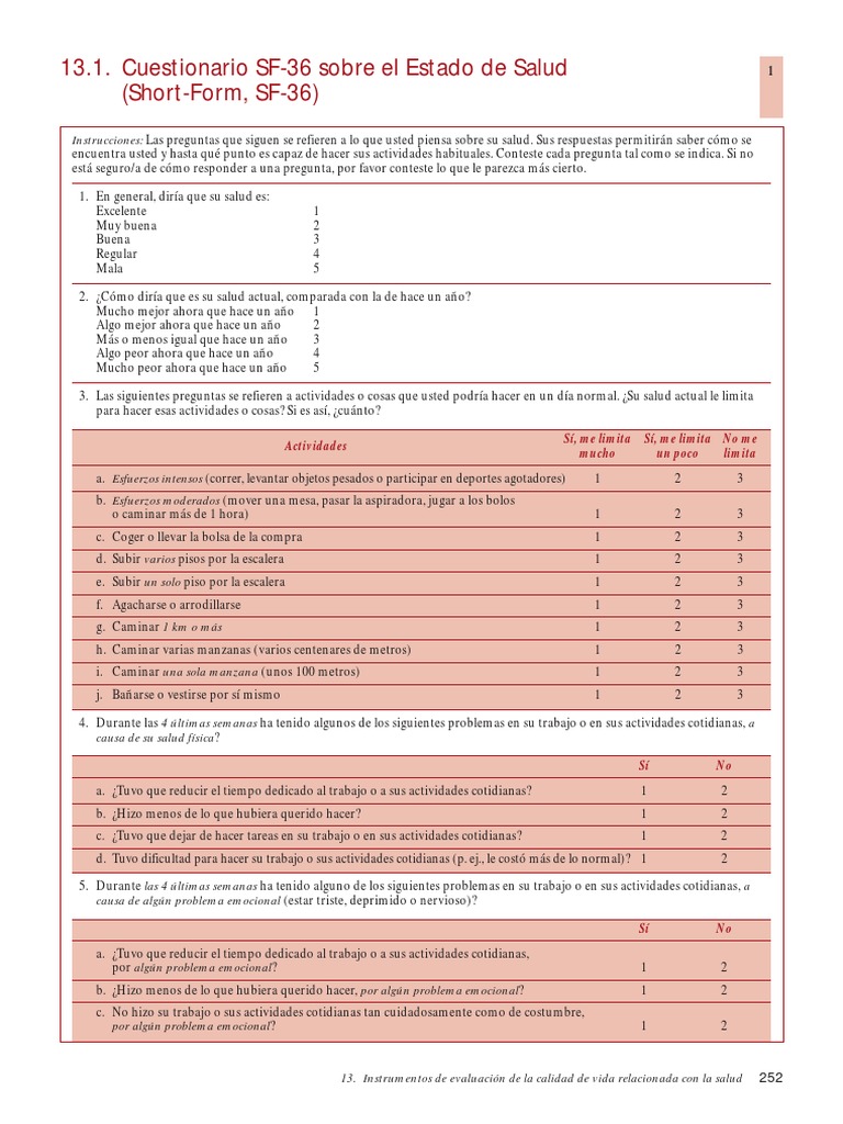 13.1. Cuestionario SF-36 Sobre El Estado de Salud (Short-Form, SF-36 ...