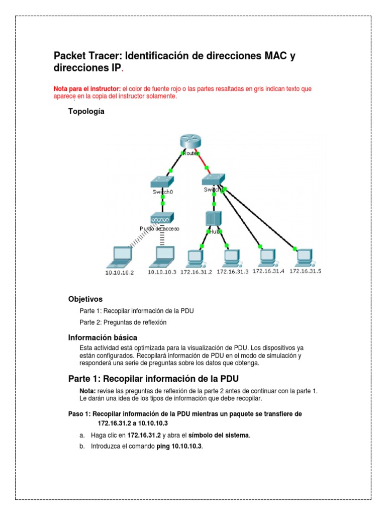 5.1.4.4 Packet Tracer - Identify MAC and IP Addresses | PDF | Enrutador (Computación ...