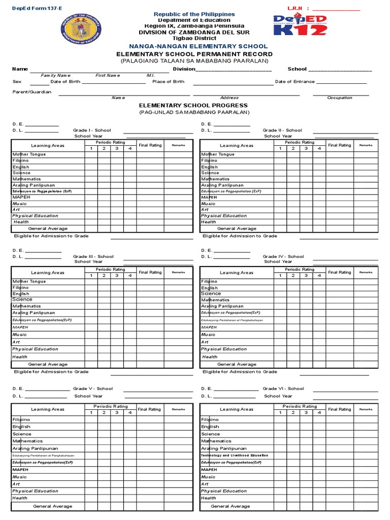 Elementary School Permanent Record | PDF | Behavior Modification | Learning