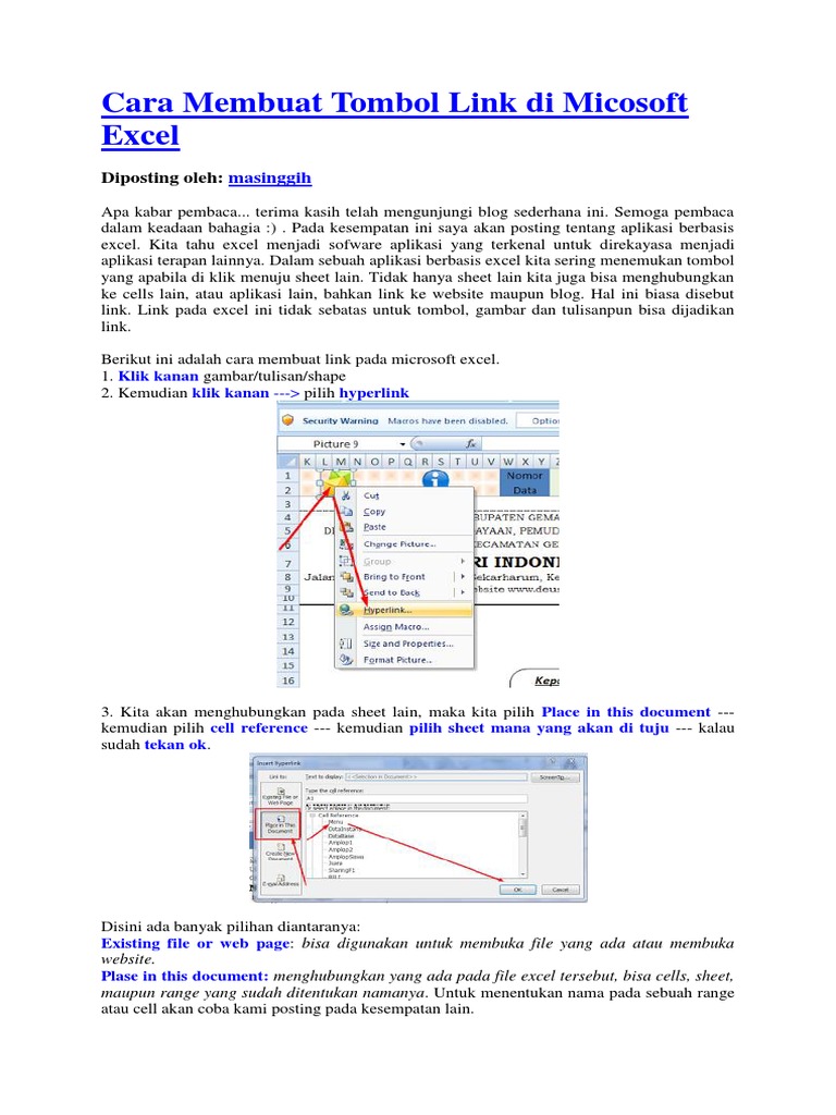 Cara Membuat Tombol Link Di Micosoft Excel | PDF | Bisnis