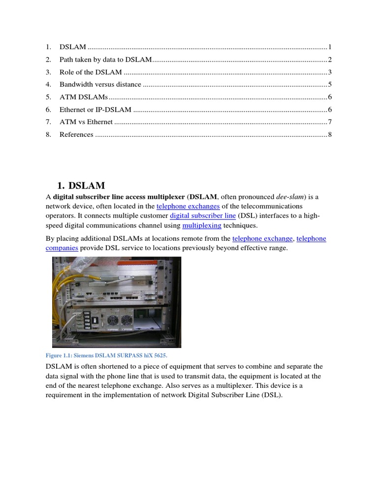 Dslam: Telephone Exchanges Digital Subscriber Line Multiplexing ...