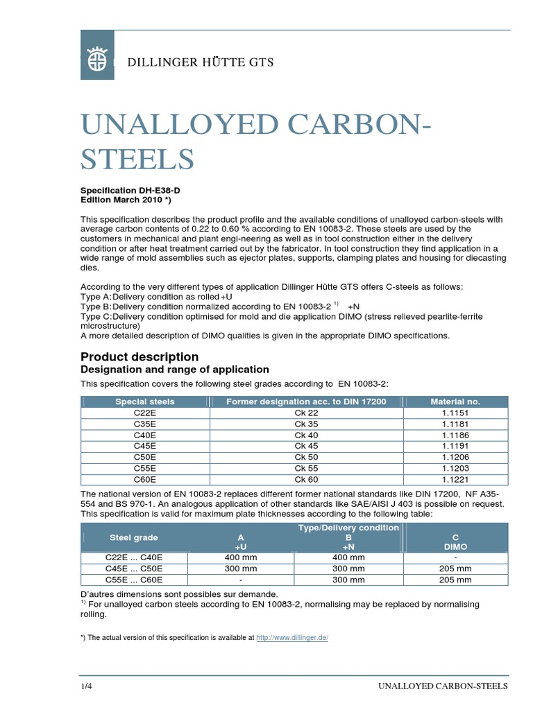 Unalloyed Carbon-Steels: Product Description | PDF | Heat Treating | Steel