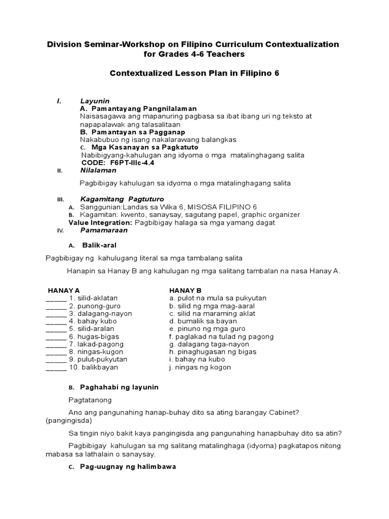 Contextualize LP Filipino 6 | PDF