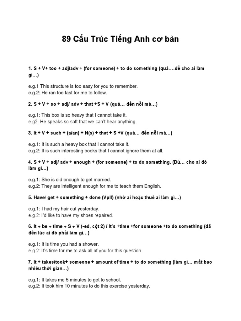 89 Basic English Structures | PDF | Syntax | Morphology