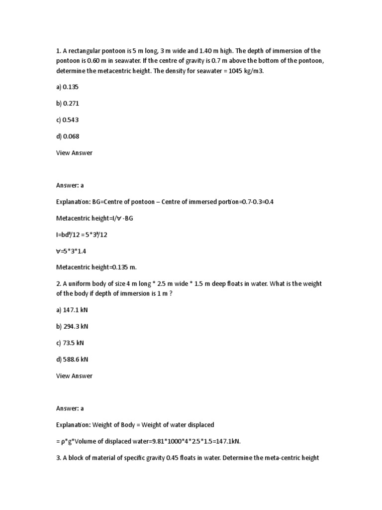 Metacentre and Metacentric Height | PDF | Buoyancy | Applied And ...