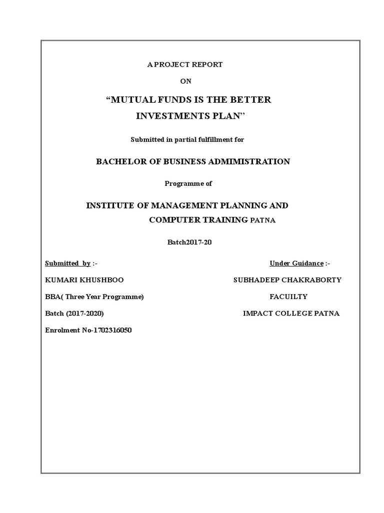 Project On Mutual Fund | PDF | Investment Fund | Mutual Funds