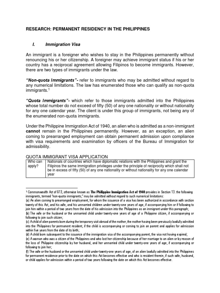 Permanent Residency in The Philippines | PDF | Travel Visa | Alien (Law)