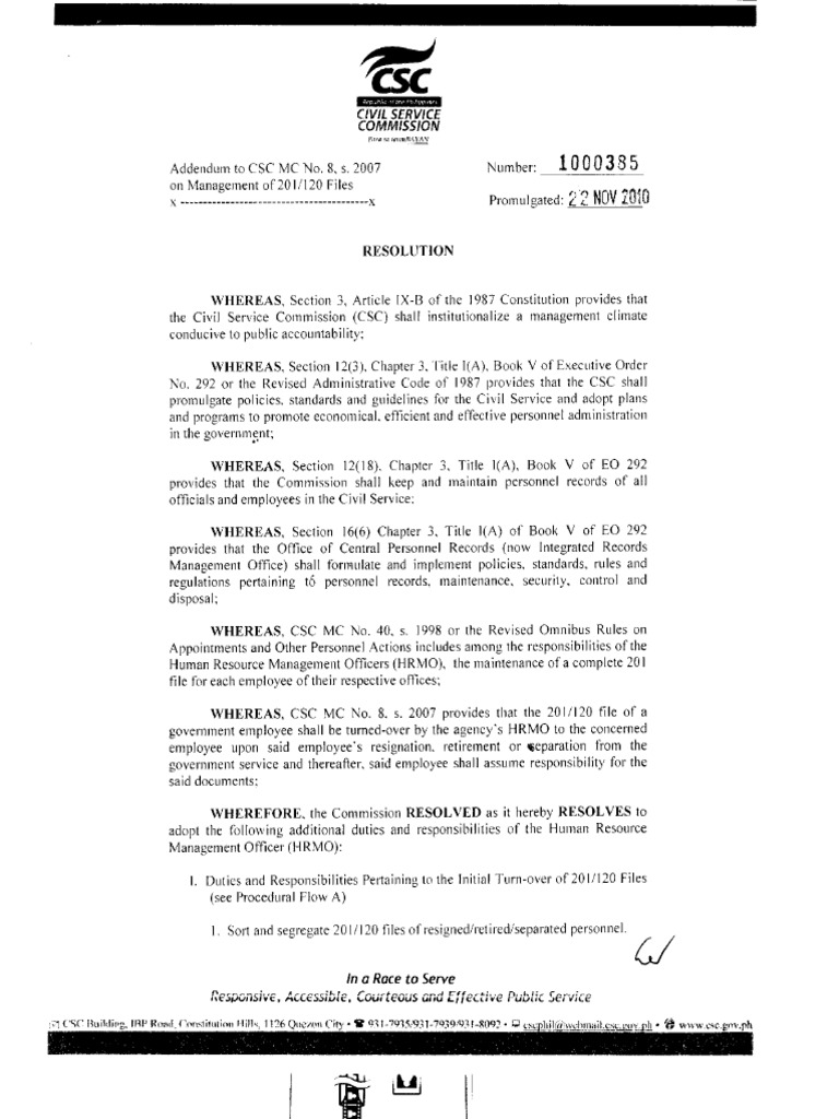 CSC MC No. 8, s-2007 (Amendment 201 File) PDF | PDF