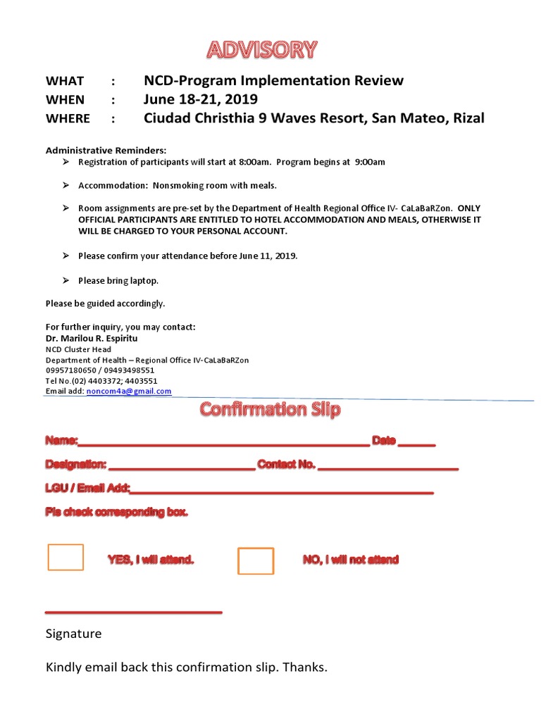 NCD-Program Implementation Review June 18-21, 2019 Ciudad Christhia 9 ...