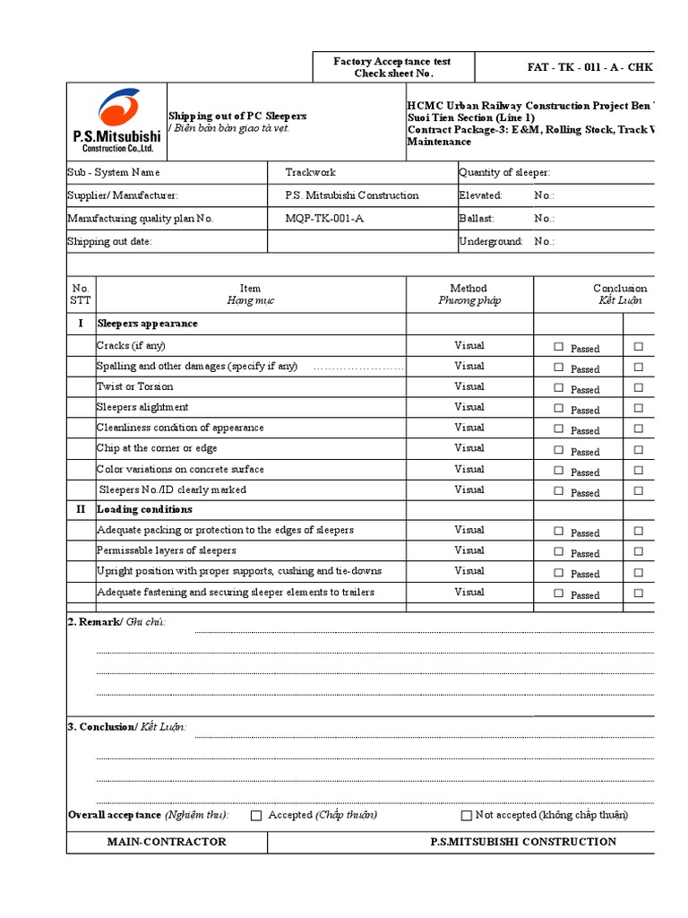 Factory Acceptance Test Report for Railway Track Sleepers Shipped from ...