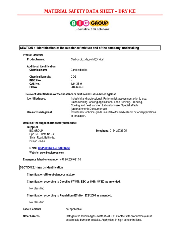 Carbon Dioxide Solid MSDS | Download Free PDF | Toxicity | Personal Protective Equipment