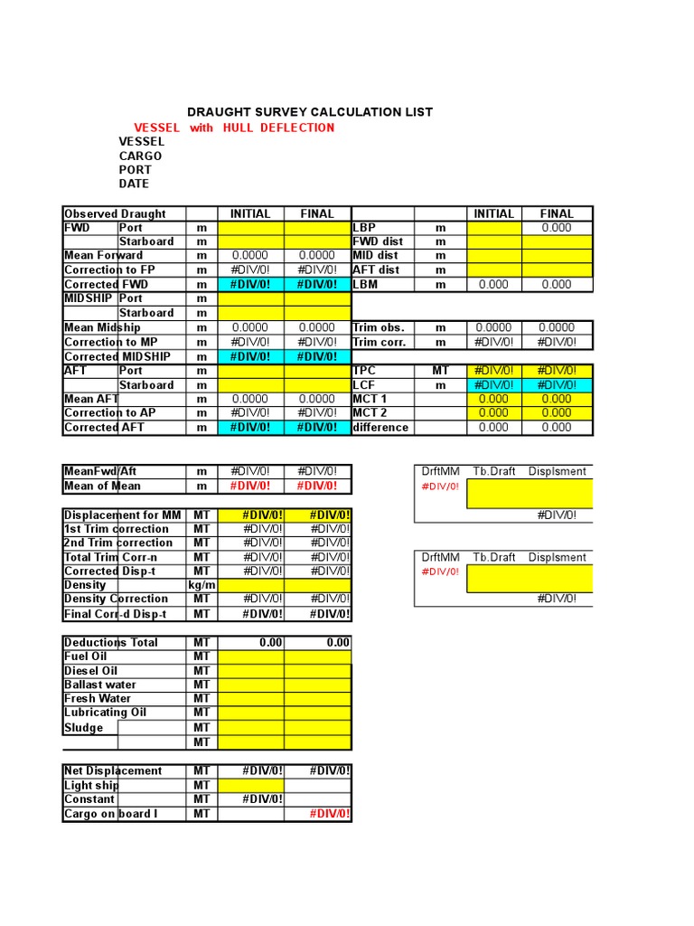 Draught Survey Calculation List: Vessel With Hull Deflection | PDF ...