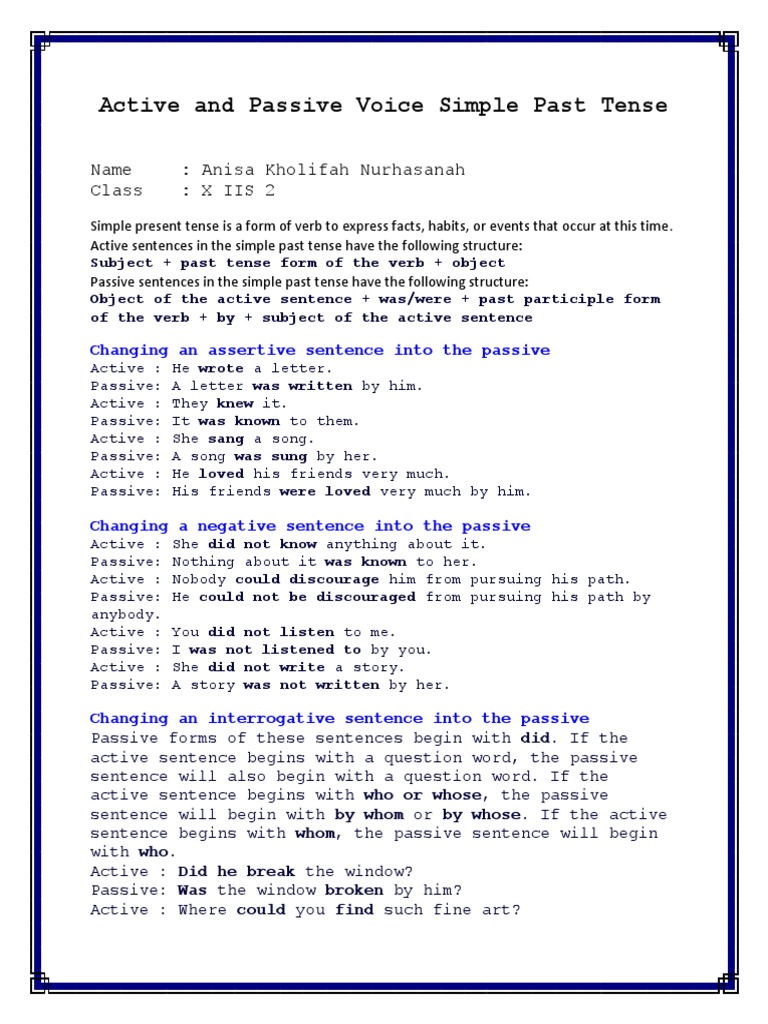 Active and Passive Voice Simple Past Tense | PDF