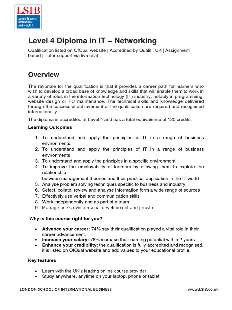 Level 4 Diploma in IT Networking | PDF | Diploma | Academic Degree