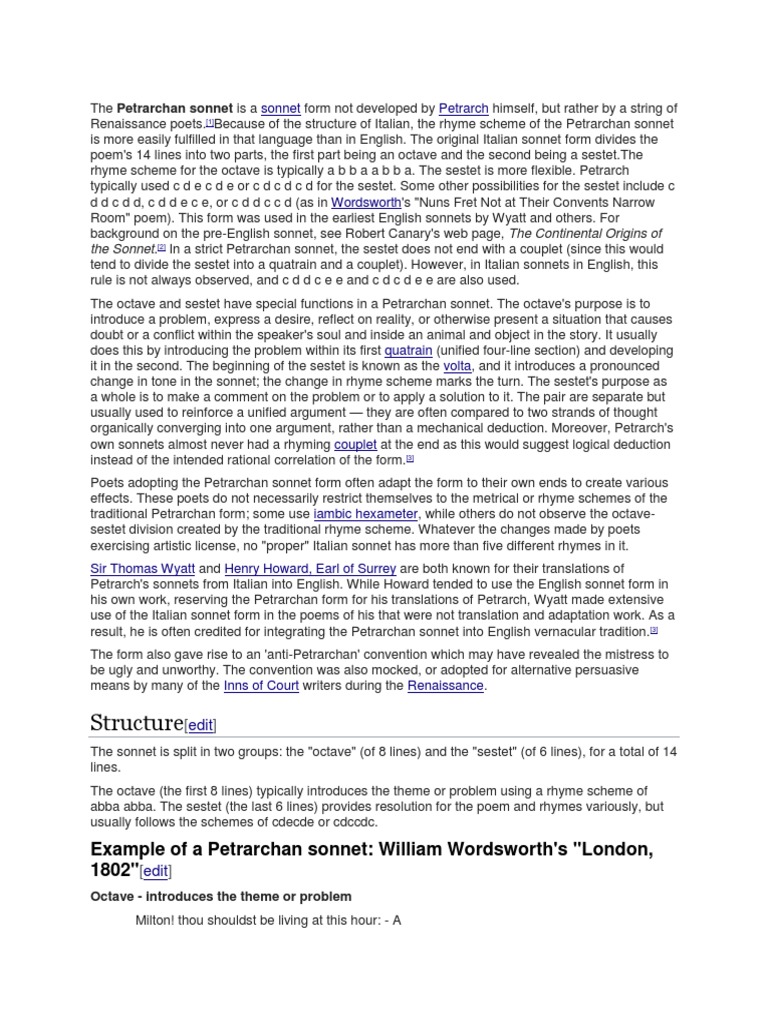 Petrarchan Sonnet | PDF | Stanzaic Form | Poetry