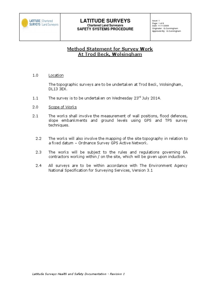Latitude Surveys: Method Statement For Survey Work at Trod Beck ...