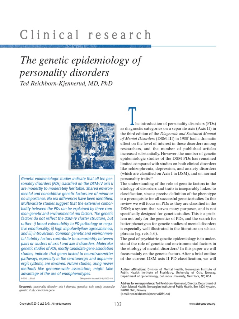 Clinical Research: The Genetic Epidemiology of Personality Disorders ...