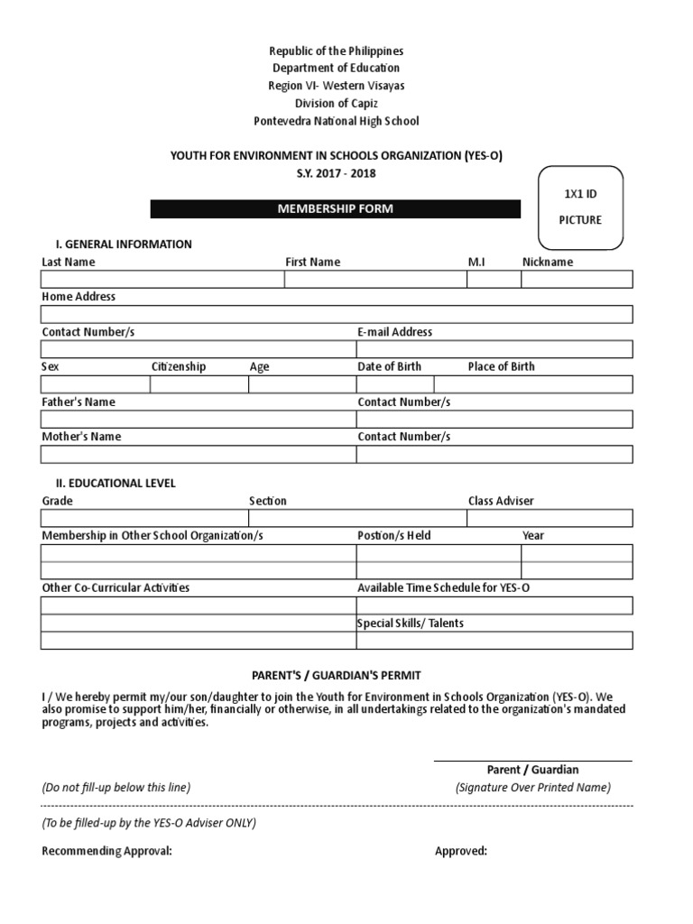 Membership Form: Youth For Environment in Schools Organization (Yes-O ...
