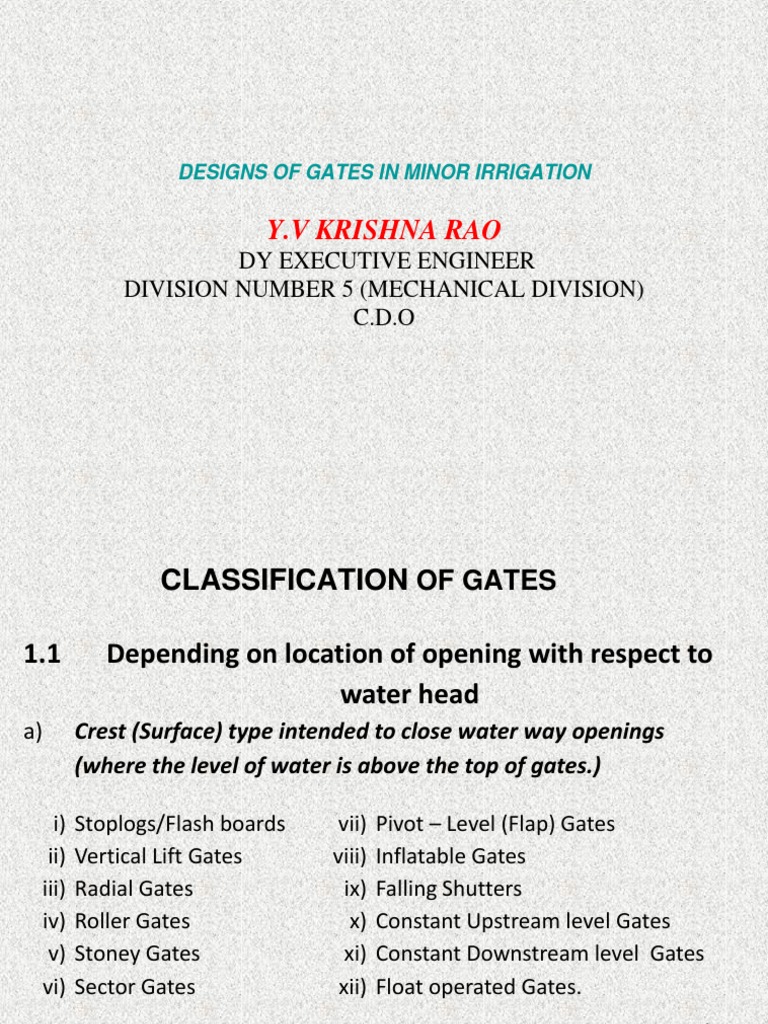 Minor Irrigation Gate Design Overview | PDF | Civil Engineering | Water