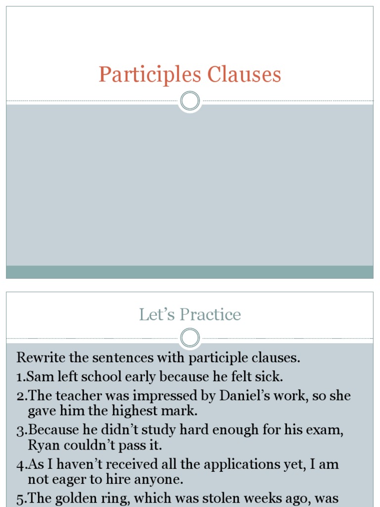Participle Clauses Practice | PDF