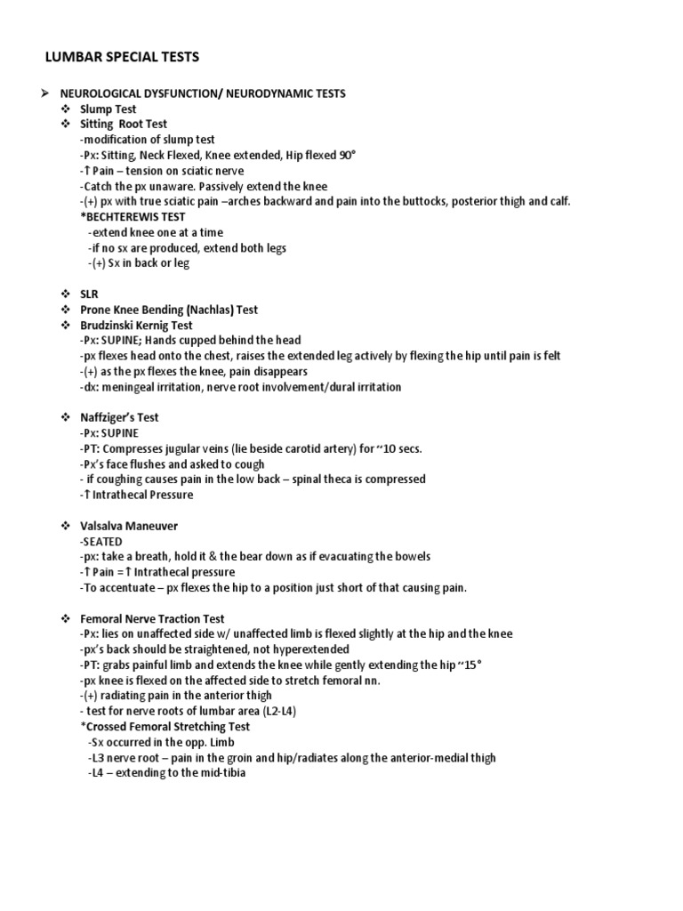 Lumbar Special Tests | Download Free PDF | Anatomical Terms Of Motion ...