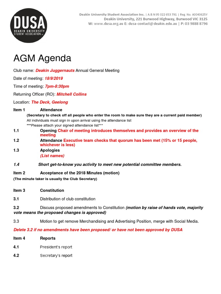 2019 AGM Minutes Template | PDF | Social Institutions | Social Science