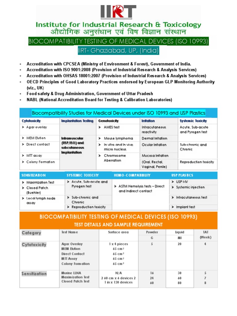 Biocompatibility Testing Standards ISO 10993 | PDF | Medical Device ...