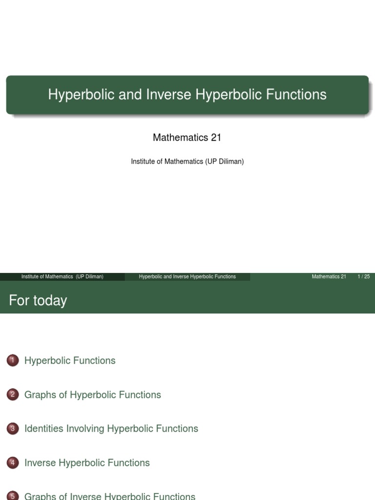 Hyperbolic and Inverse Hyperbolic Functions (Slides) | PDF ...