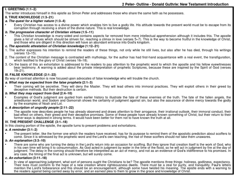 2 Peter - Outline - Donald Guthrie | PDF | Last Judgment | New Testament